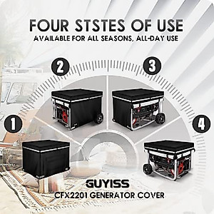 GUYISS Generator Covers While Running, 600D+210D Heavy Duty Waterproof, 32 "Lx24" Wx24 "H Fits Most DuroMax, Westinghouse,Etc 5000W-10000W Frame Generator. All-weather Generator Protective Cover.Black
