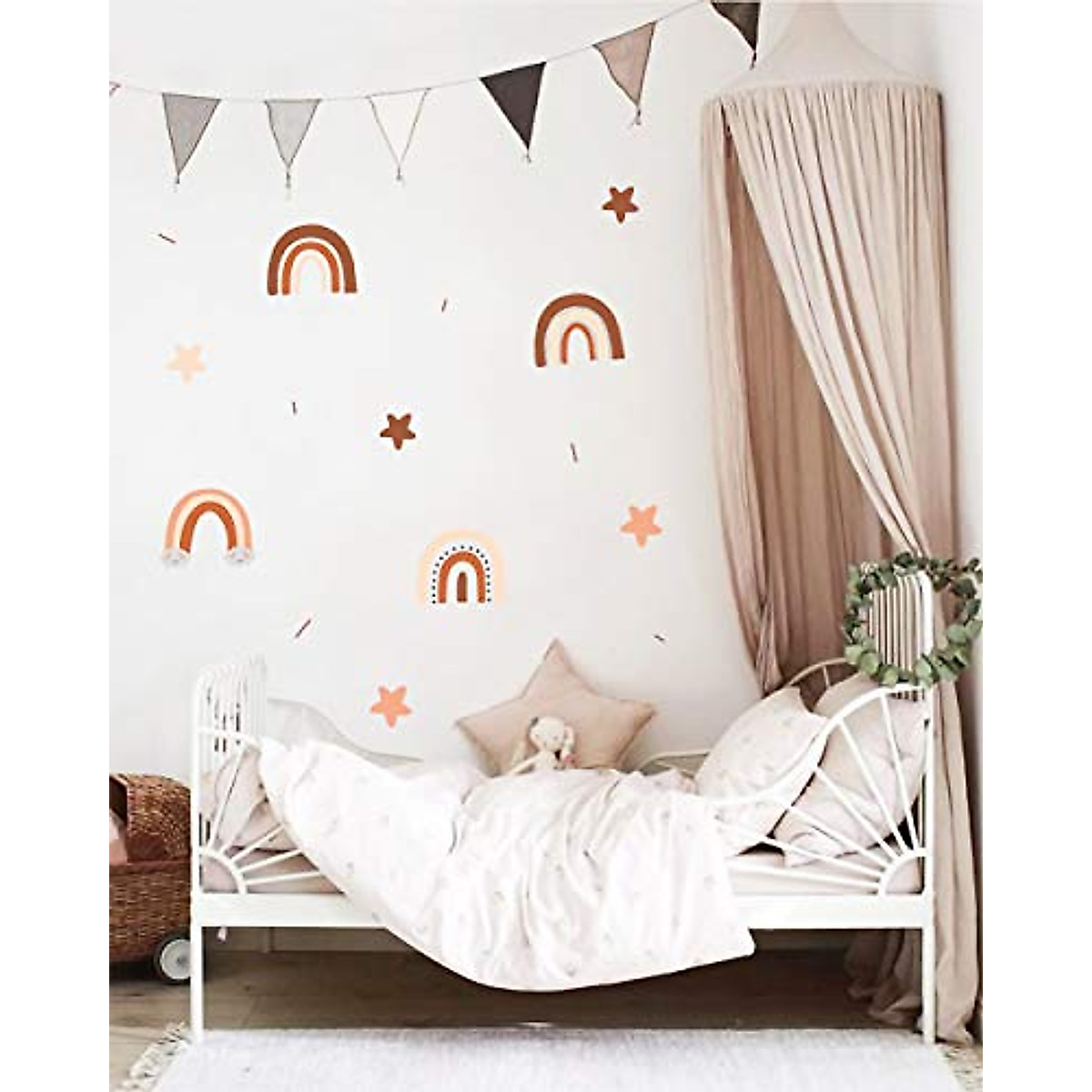 DrCor Boho Rainbow Wall Decal for Classroom Dorm Kids Room Nursery Rainbow Clouds Star Warm Earth Toned Wall Stickers Cute Home Decor，6 Sheets 10"x8"