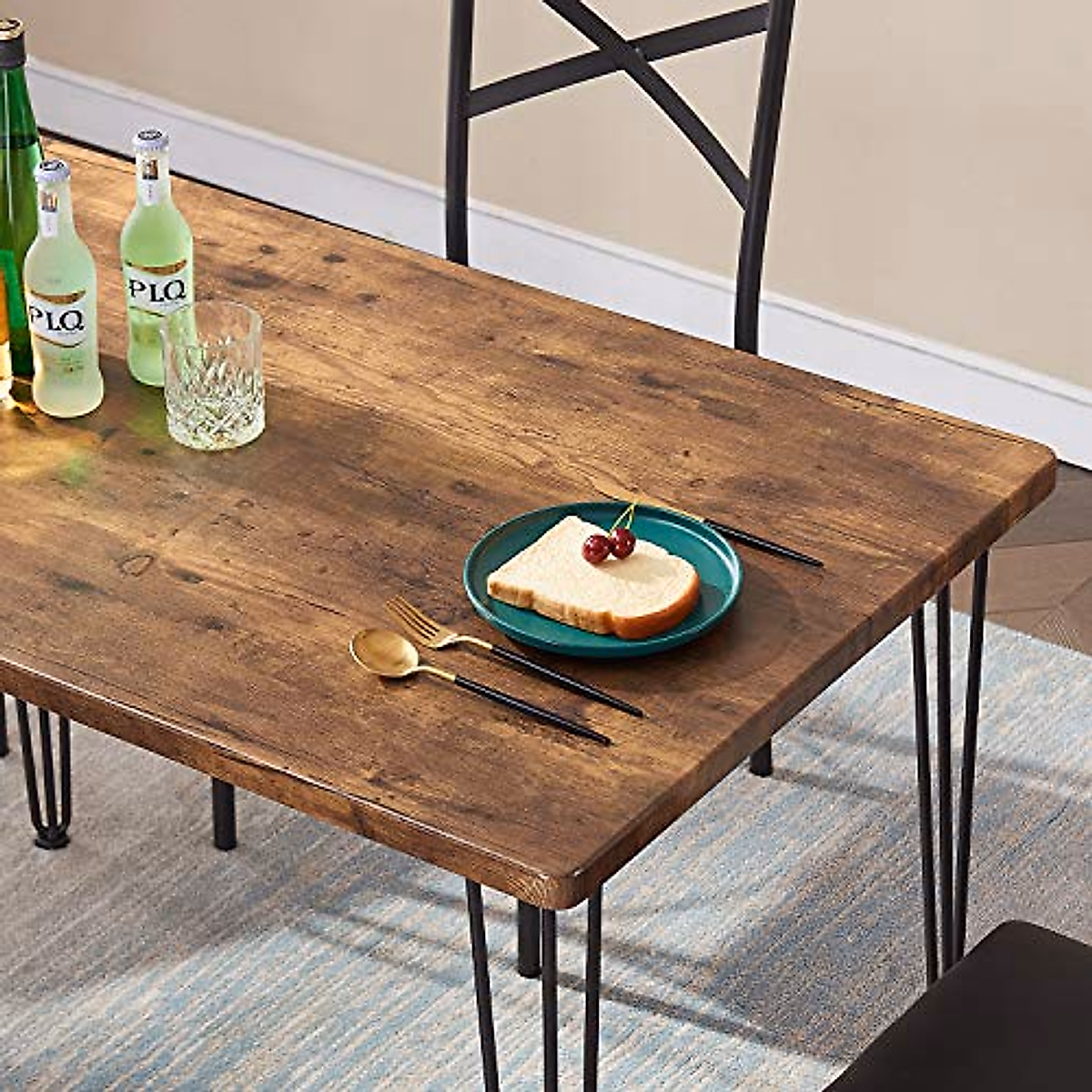 VECELO 5-Piece Set for Home Kitchen Breakfast Nook, with 4 Chairs, Dining Table for 4, Black