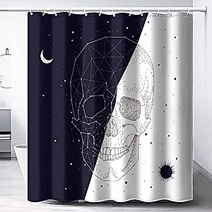 Sugar Skull Shower Curtain, Graveyard Mexico Design on Black White Backdrop Print, Cloth Fabric Bathroom Decor Set with Hooks 66x72Inch(168x183cm)