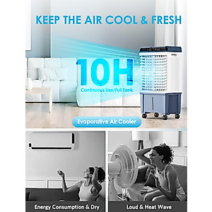 Air Choice Evaporative Air Cooler, 1800CFM Swamp Cooler with 12H Timer, 110° Oscillation, Remote Control & 5.3 Gal Water Tank, 3 Speeds, 4 Ice Packs, 3-in-1 Evaporative Cooler for Outdoor Indoor Use