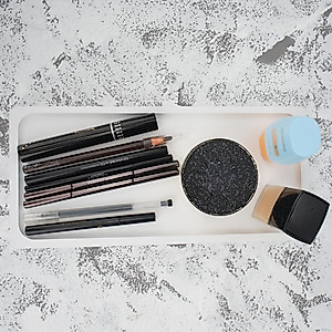 Bamboo Vanity Tray for Bathroom Sink, Counter Organizing and Decor Display - White Table Rack for Toilet Tank Top - 11.8 x 6 x 0.7 inch