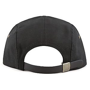 The Hat Depot Made in USA 5 Panel Genuine Leather Brass Closure Flat Brim Biker Cap (Black)