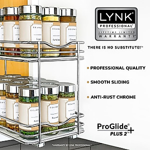 LYNK PROFESSIONAL® Pull Out Spice Rack Organizer for Inside Kitchen Cabinets - 6-1/4 inch Wide - Slide Out Drawer – Chrome Sliding Spice Cabinet Organization Shelf Racks - 2 Tier
