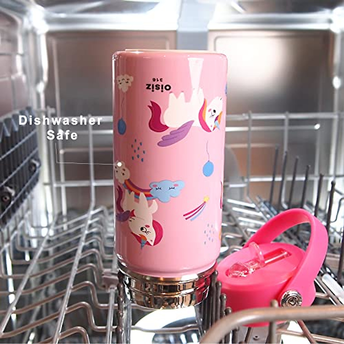 Oisiz Kids Water Bottle with Straw Lid 14oz, Vacuum Insulated 316 Stainless Steel Water Bottles for Kids for School, Leakproof Toddler Water Bottle, BPA Free and Keep Cold for 24 Hours