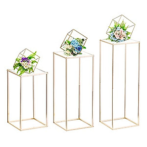NUPTIO Wedding Centerpieces for Tables with Acrylic Panel - 3 Pcs 15.7/23.6/31.5 inch Tall Gold Vases for Centerpieces - Flower Stand for Centerpiece Table Metal Vase Column Stand Party Decorations