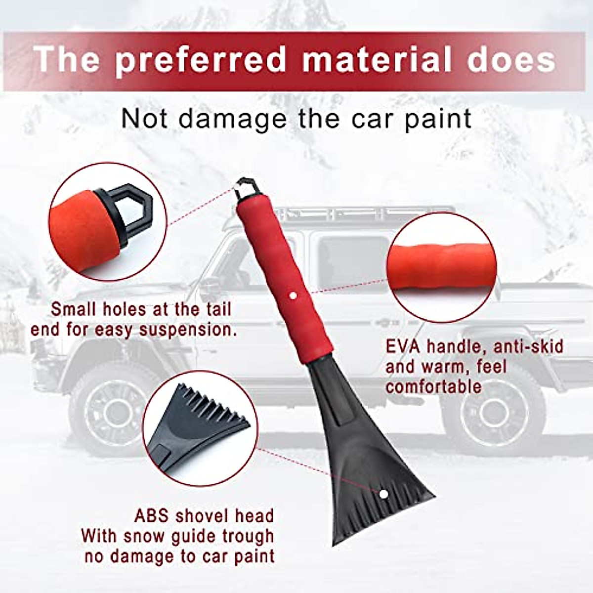 Miytsya Pack-2 Ice Scraper, Snow Scrapers for Car Windshield,Car Window Frost Removal Brush Tool with Foam Handle Trucks-Scratch Free, Universal Size for SUVs, Crars Black and Red