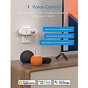 Smart Plug, Meross WiFi Dual Smart Outlet Supports Apple HomeKit, Siri, Alexa, Google Assistant & SmartThings, Voice & Remote Control, 10A, Timer, No Hub Required, 2.4GHz WiFi Only, 1 Pack