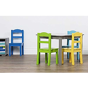 Humble Crew, Grey/Blue/Green/Yellow Kids Wood Table and 4 Chairs Set