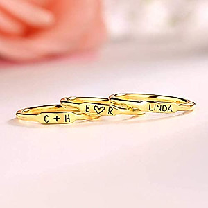 YCHZX Personalized Initial Stackable Bar Name Rings Set Engraved Family 1-6 Names Ring Sterling Silver 925/ Brass Rings for Women Men (Gold)