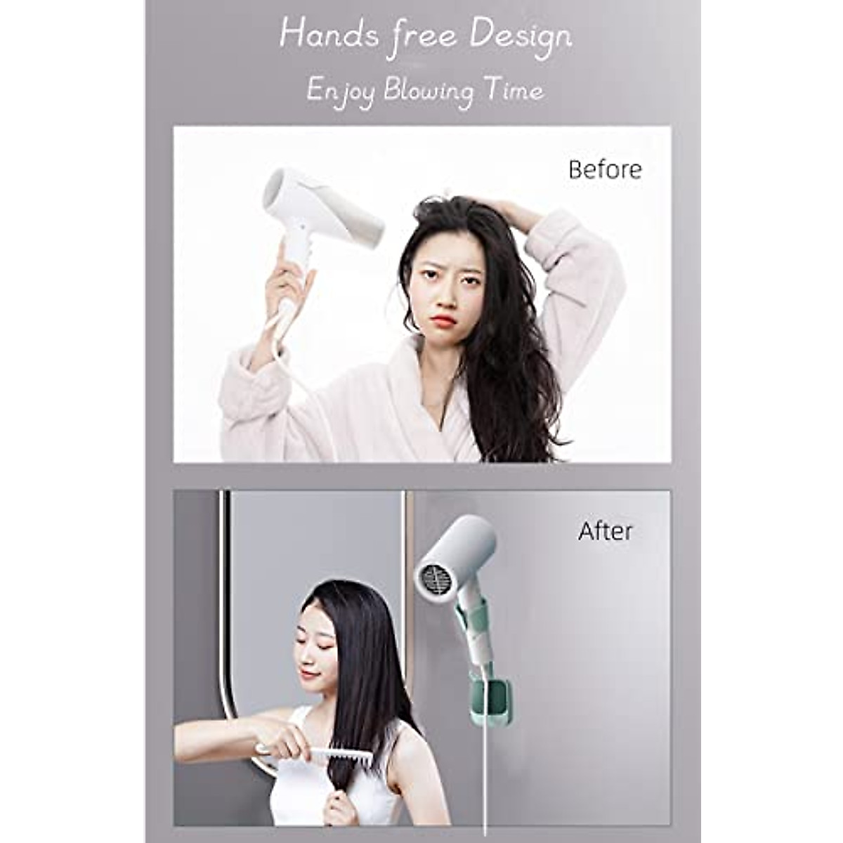 FSSSCPD Hands Free Hair Dryer Holder,Wall Mounted Adjustable Blow Dryer Stand Holder,Self Adhesives No Drilling Hairdryer Stand No Hand,Bathroom Shower Hair Tool Organizer Essential