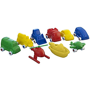 Miniland Educational - Minimobil 9 piece set - Durable Assorted Flexible Plastic Toy Cars For Young Children, Safe Non Removable Wheels, Promotes Tactile Skills And Coordination