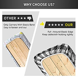 Raweao Picnic Table Cover with Bench Covers - 3 Piece Fitted Picnic Table Cover with Elastic Band and Flannel Backing, Picnic Table Cover for Outdoor, BBQ, Camping (30 X 72 Inch, Black)