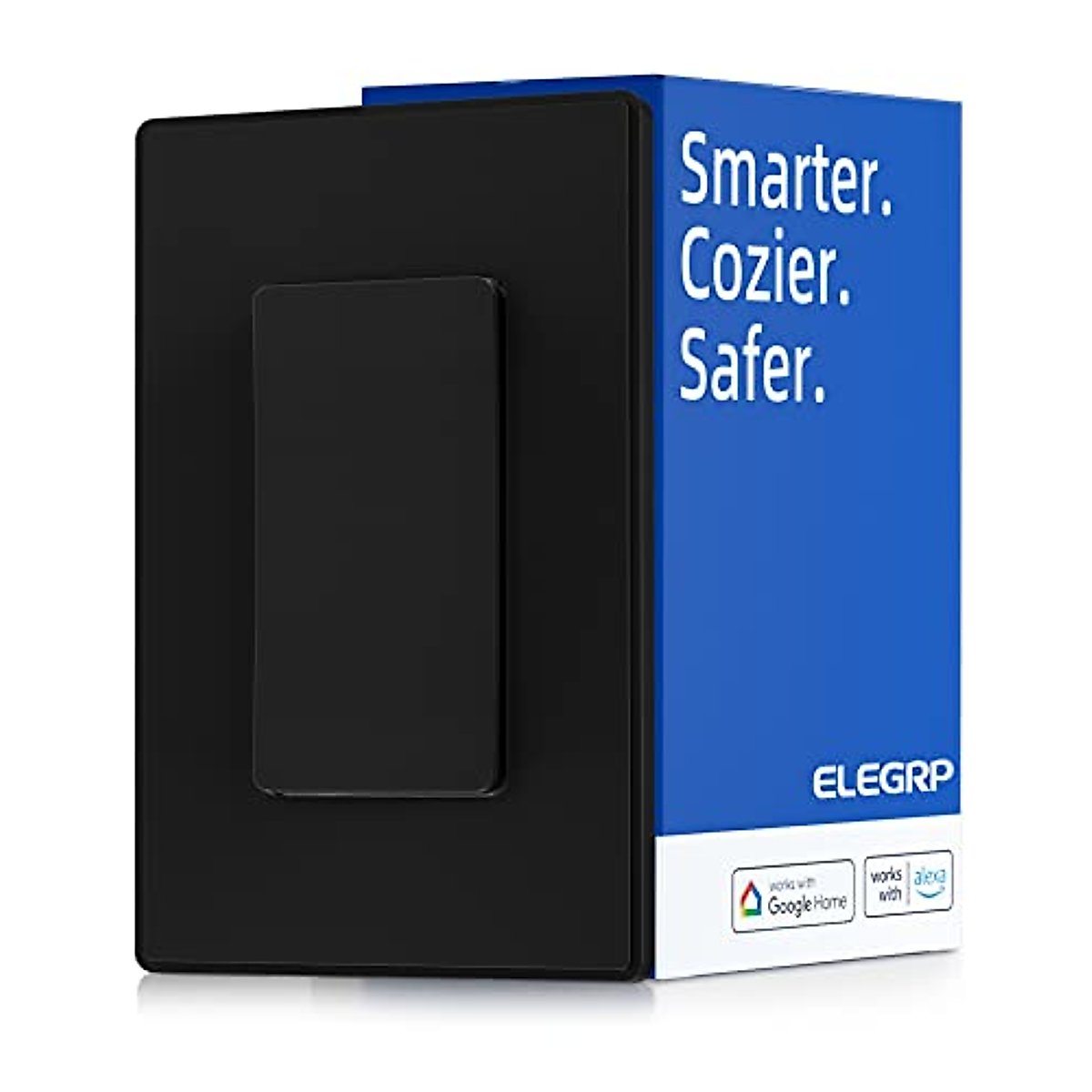 ELEGRP Smart Light Switch, 2.4GHz Wi-Fi Single Pole Light Switch Compatible with Alexa and Google Assistant, Neutral Wire Required, APP Remote Control and Timer Schedule, UL Certified (Black, 1 Pack)