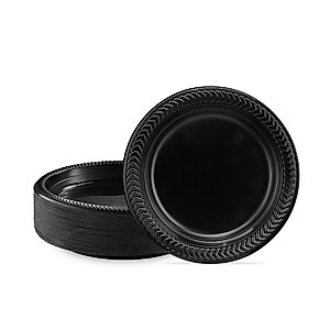 PLASTICPRO 100 PCS Black Plastic Plates Light Weight 7 Inch Plastic Dinner Dessert Appetizer Plates Black Plates Disposable for Party and Wedding