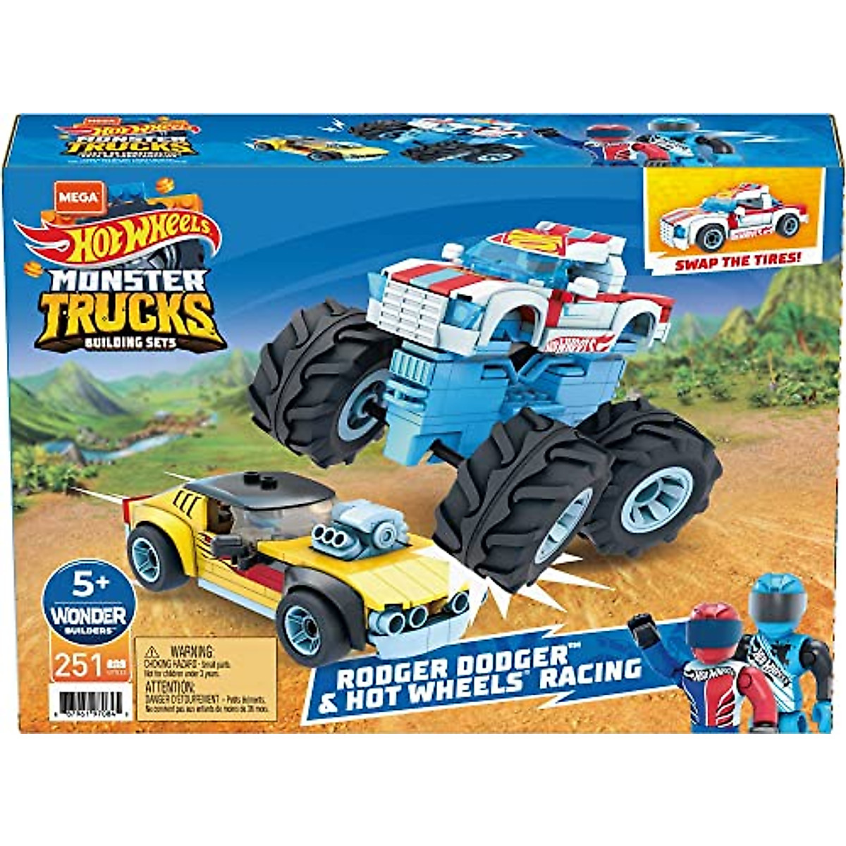 MEGA Hot Wheels Collectible Vehicle Building Toy Car Rodger Dodger, 2 Micro Action Figure Drivers and Deluxe Features, for Fans and Collectors