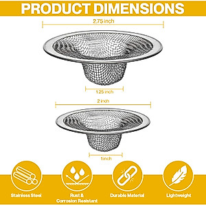 Bathroom Sink Strainer 2 Pack 2.75 & 2 "Inch At The Top I Drain Strainer Hair Catcher for Kitchen I Shower Bathtub Mesh Stainless Steel Stopper I Sink Traps Bathroom & Laundry Sink Drain Basket Filter