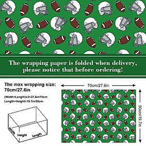 AnyDesign 12 Sheet Rugby Wrapping Paper Football Helmet Gift Wrap Paper Bulk White Green Brown Art Paper for DIY Crafts Sport Events Wedding Birthday Gift Packing, 19.7 x 27.6 Inch, Folded Flat
