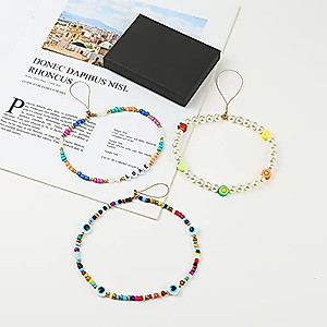 Taouzi 6PCS Beaded Phone Lanyard Wrist Strap Face Beaded Phone Charm Fruit Star Pearl Rainbow Color Beaded Phone Chain Strap for Women Girls