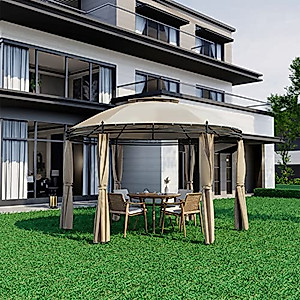 Tangkula 11.5x11.5 ft Round Patio Gazebo, 2-Tier Dome Gazebo with Removable Side Curtains, Heavy Duty Steel Frame, Outdoor Gazebo Pavilion for Backyard, Deck, Poolside, Garden (Brown)