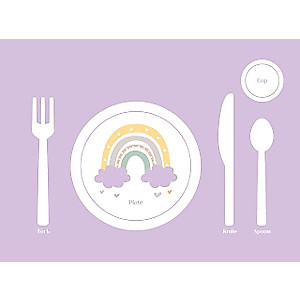 SharkBliss Montessori Placemat, Table Place Setting Etiquette Educational Placemat Set of 4 Rainbow Themed Montessori Placemat for Toddler Kid Children Baby Preschool Homeschool Dining Table Manners