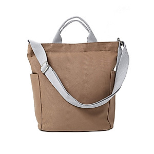 Jeelow Canvas Market Tote HandBag Crossbody Shoulder Bag Purse For Men & Women With Zipper (Brown Tote)