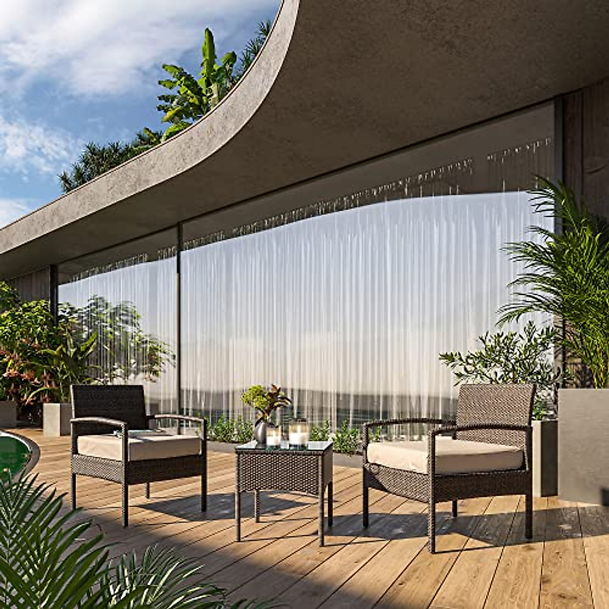 BELLEZE 3 Piece Patio Set, Patio Furniture Set with Tempered Coffee Table and Wicker Chairs, Balcony Furniture Outdoor Patio Set with Removable Cushions for Garden Balcony Backyard Poolside - Brown