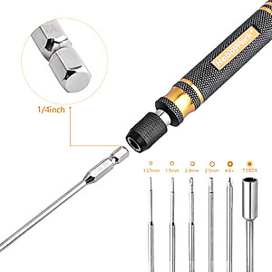 HobbyPark RC Car Screws Kit 530pcs & Tools Screw Driver Set 1/4 inch Hex Handle 1.27/1.5/2.0/2.5mm Hex Nut Driver 7mm Phillips Bit