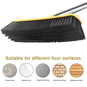 Push Broom with Long Handle, Floor Brush 47.6 inch Soft Bristle Broom 12.2" Wide for Cleaning Bathroom Kitchen Patio Garage Deck Tile Floor