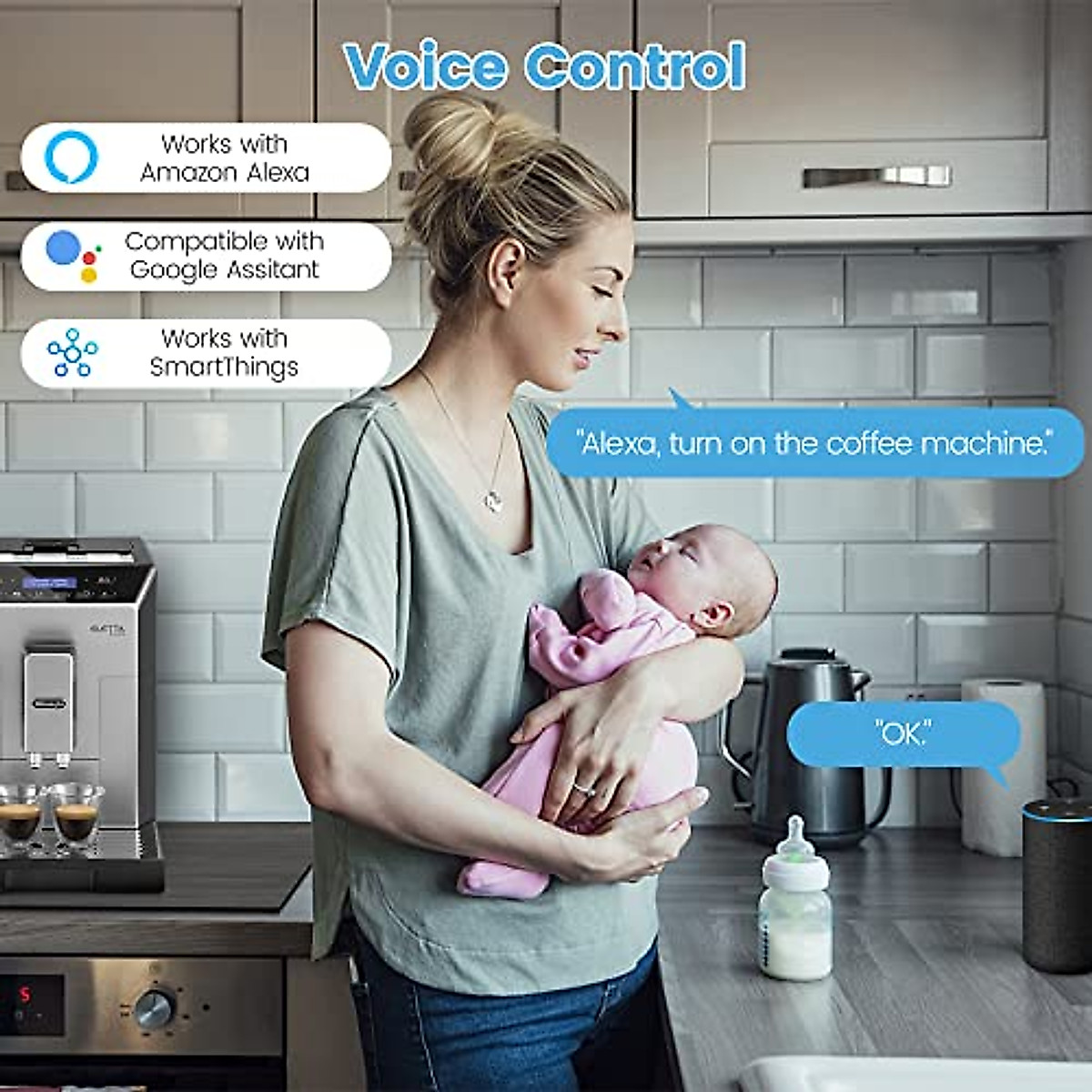 Smart Plug 15A, Alexa Outlets Work with Energy Monitoring, Remote Voice Control & Timer Schedule, No Hub Required, White, 4 Pack