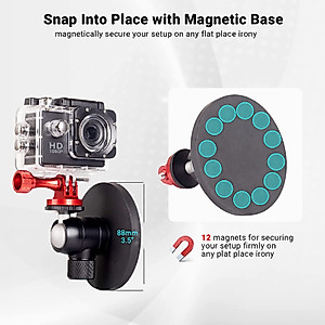 MOSHUSO 3.5"/88mm Wide Magnetic Camera Mount for Gopro, 360° Rotatable Tripod Ball Head Mount for Action Cameras, Rubber Coated Magnet Base Ideal for Mounting Action Cameras to Cars or Metal Surface