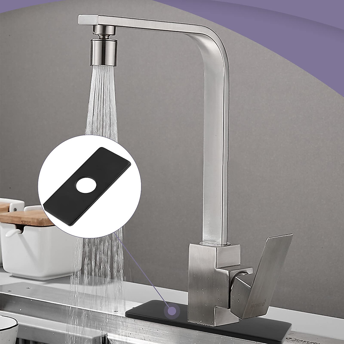 Litoexpe 6 Inch Sink Hole Cover Deck Plate for Bathroom or Kitchen Faucet 1-3 Hole, Matte Black Stainless Steel Sink Hole Escutcheon Plate