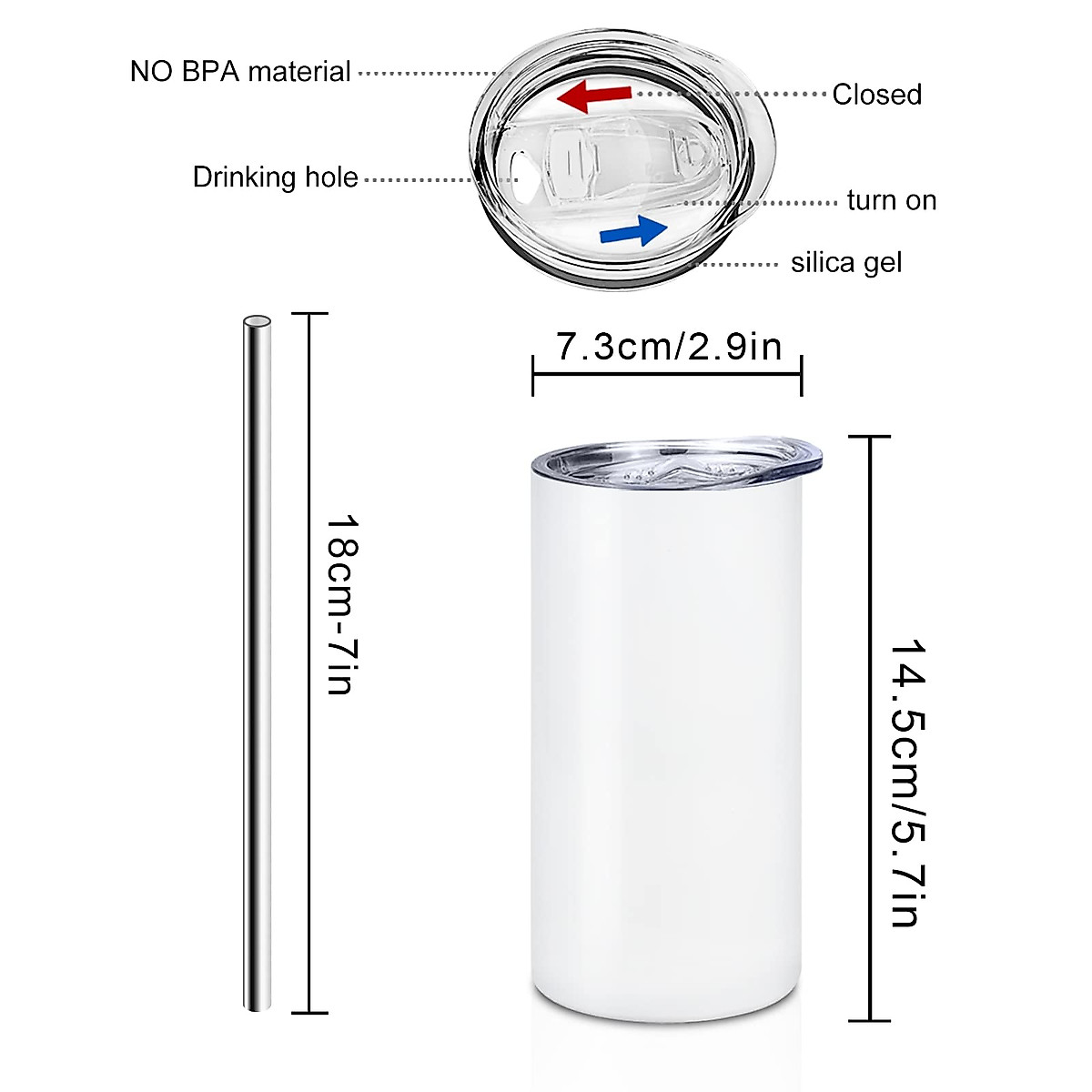 Amgkonp 6 Pack 12OZ Sublimation White Blank Straight Tumblers for Kids,Stainless Steel Double-Wall Vacuum Cups with Lids,Metal Straws,Individually Boxed,Sublimation Coating for Heat Press