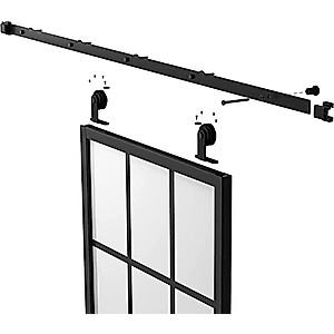 BARNSMITH 30in x 84in Frosted Glass Barn Door with 6FT Top Mounted Hardware kit Include Soft Close Mechanism DIY 15 Lites Modern Aluminum Frame Glass Sliding Barn Door Disassembled Easy Installation