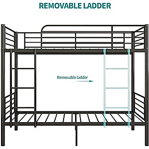 Metal Bunk Bed Twin Over Twin, Heavy Duty Bed Frames with Safety Guard Rails, Metal Slats for Kids, Teens, Adults, No Box Spring Needed Black