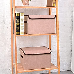 Bagnizer Foldable Fabric Storage Bins with Lids, 14.4x10x10'' Decorative Stackable Storage Cubes with Handles, Toy Clothes Blanket Storage Organizer, Closet Storage Basket/Box/Containers