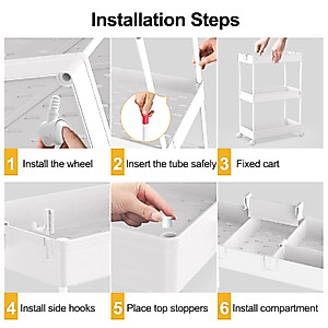 SPACELEAD 3 Tier Rolling Cart with Wheels, Storage Craft Art Trolley Organizer Serving, 3 Hanging Baskets Easy Assembly, for Office, Living Room, Kitchen, White