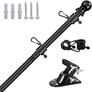 Flag Poles for Outside House, 5FT Flagpole Kit for American Flag - Professional Metal Flag Poles for Garden Yard - Residential or Commercial Flag Pole with Two-Position Bracket Holders Black