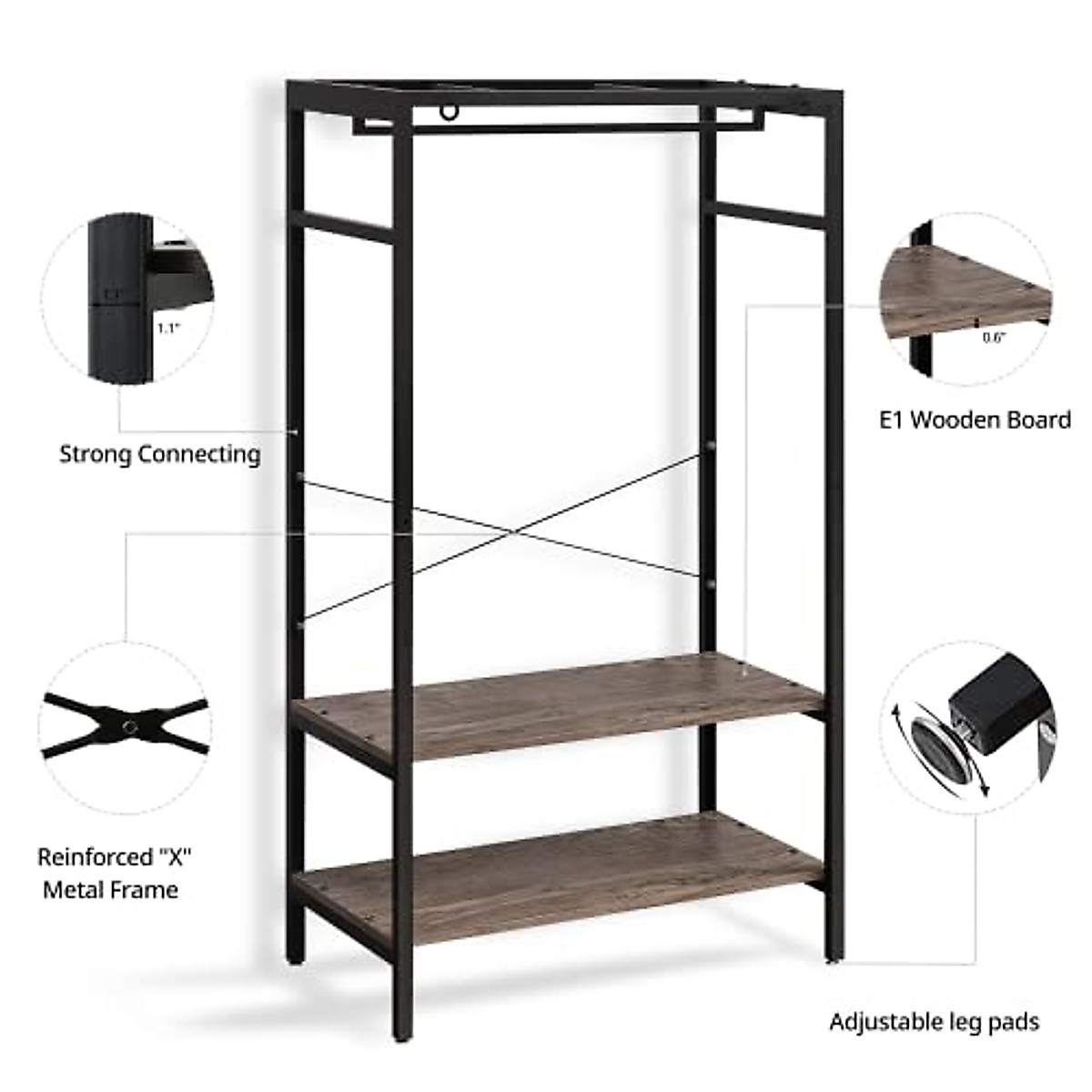 Gssimeal Closet Rack, 2 Tiers Heavy Duty Clothes Rack Garment Rack Freestanding Closet Large Wardrobe Bedroom Hanging Clothes Rack,Black