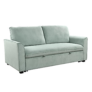 Familymill 78'' Modern Corduroy Fabric Convertible Sleeper Sofa Bed, 3-in-1 Pull Out Couch Bed with Reclining Backrest for Living Room/Apartment/Office (Light Green)