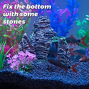 Ameliade Aquarium Decorations Fish Tank Artificial Plastic Plants & Cave Rock Decor Set, Goldfish Betta Fish Tank Accessories Small & Large Fish Bowl Decorations （8PCS