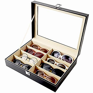 Siveit 8 Slot Sunglass Organizer Leather Eyeglasses Collector Eyewear Display Case Storage Box, Black