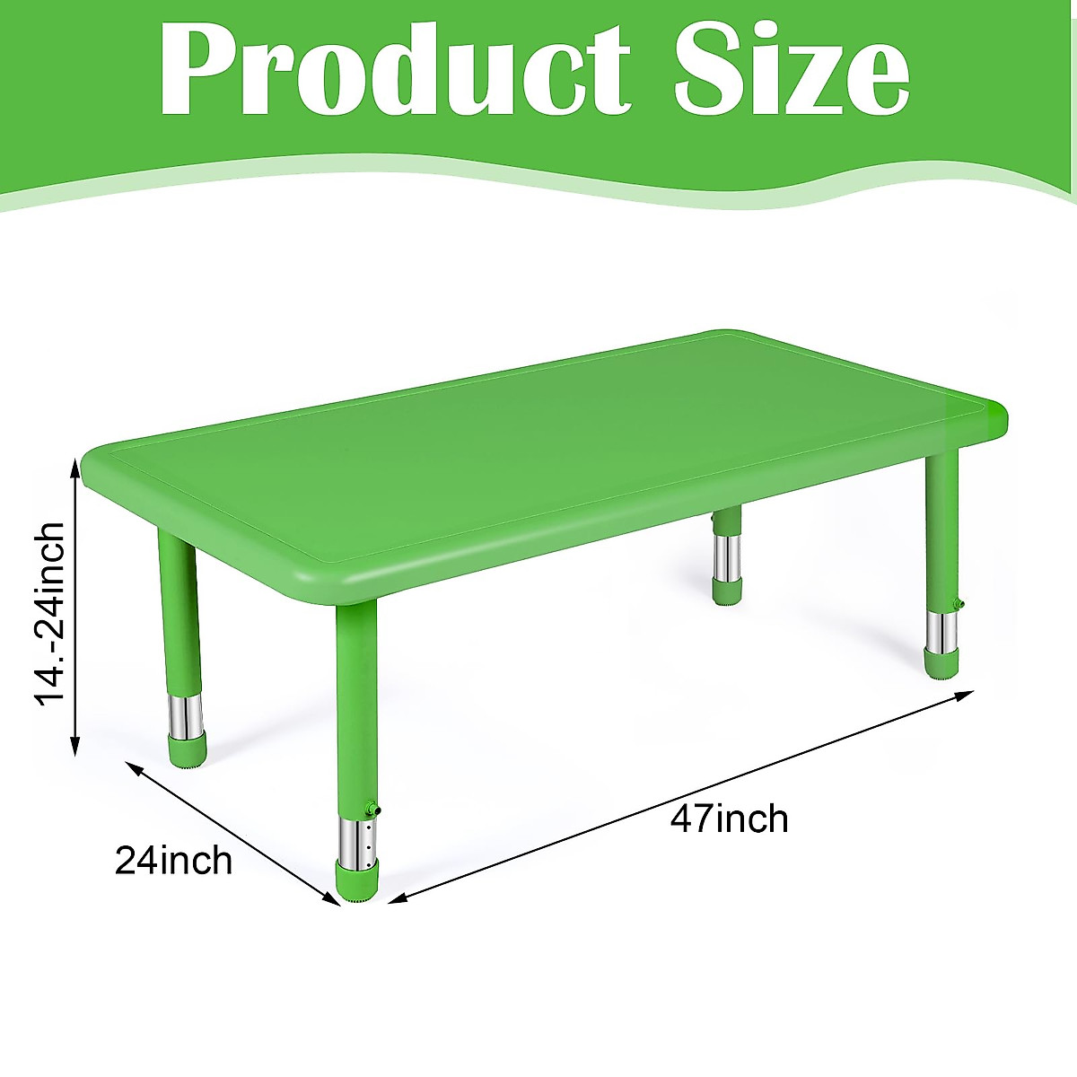 Ripeng 24" W x 47" L Rectangular Plastic Height Adjustable Activity Table with Large Dry Erase Table Top for Classrooms Toddler Furniture for Daycare, Daycare, Homes, Cornflower, etc (Green,1 Pcs)