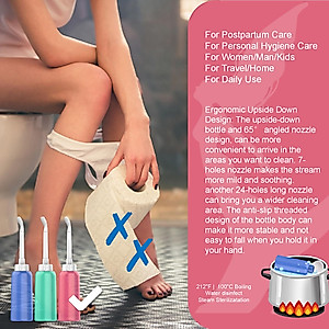 2PCS Blue+Pink Portable Bidet for Women Kids with 2 Nozzle + Scalable Tube - 500ml Travel Bidet - Peri Bottle 17oz Handheld Personal Bidet - for Outdoor,Camping,Travling,Driver,Personal Hygiene