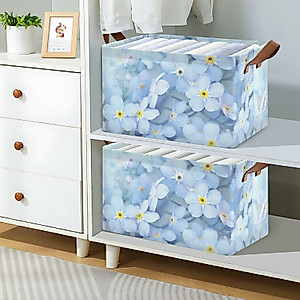 susiyo Blue Forget Me Nots Flowers Storage Bins Fabric Closet Storage Baskets with Wire Support Frame and Handles- 1 Piece