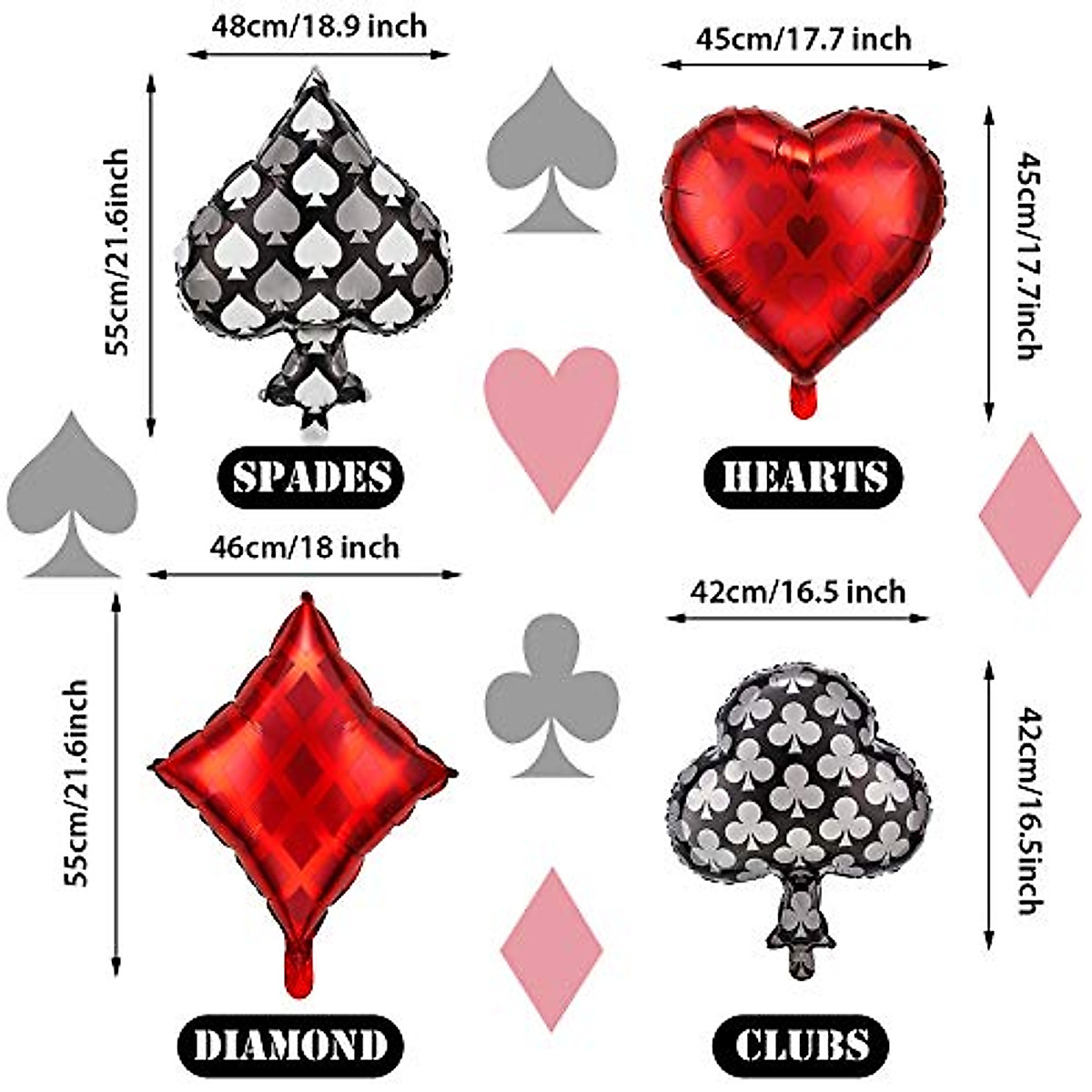 8 Pieces Casino Theme Party Balloons Playing Cards Balloons Casino Foil Balloons Casino Party Decoration Supplies for Las Vegas Party, Poker Events, Casino Night Birthday