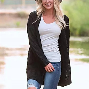 Today Deals Prime Long Cardigan for Women Oversized Sweater Solid Color Mid Length Coarse Sweater Sweater Women Cardigan (5-Black, M)