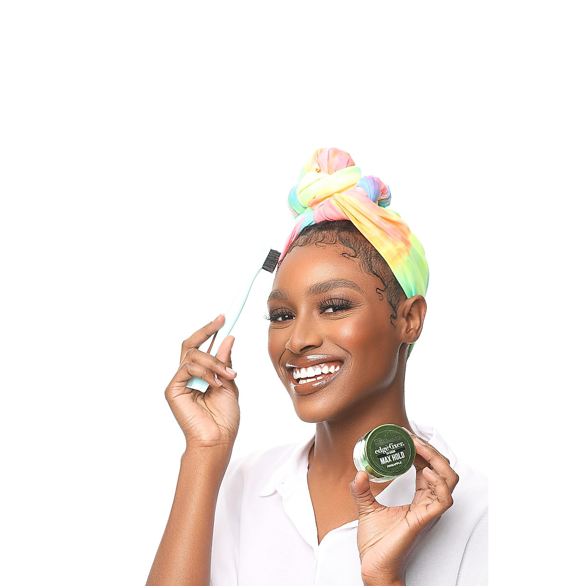 KISS Colors & Care 4-In-1 Brush - Wide & Narrow Combs Smooth Baby Hair, Spatula Helps With Application, 100% Natural Bristles Tame Flyaways