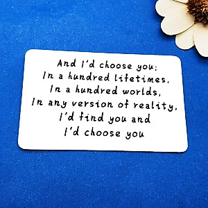 Engraved Wallet Insert Card Husband Gifts from Wife Boyfriend Gifts Anniversary Valentines Gifts for Men I'd choose you Metal Cards Birthday Card Gifts for Husband Wedding Day Gift for Groom Fiance