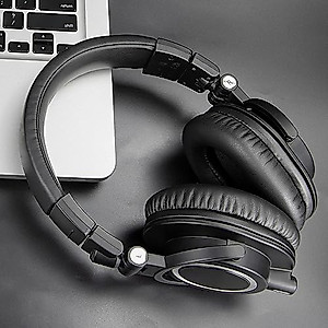 SOULWIT Earpads Replacement for Audio Technica ATH M50X M50XBT M50RD M40X M30X M20X MSR7 SX1 Monitor Headphones, Ear Pads Cushions with Softer Protein Leather, High-Density Memory Foam - Black